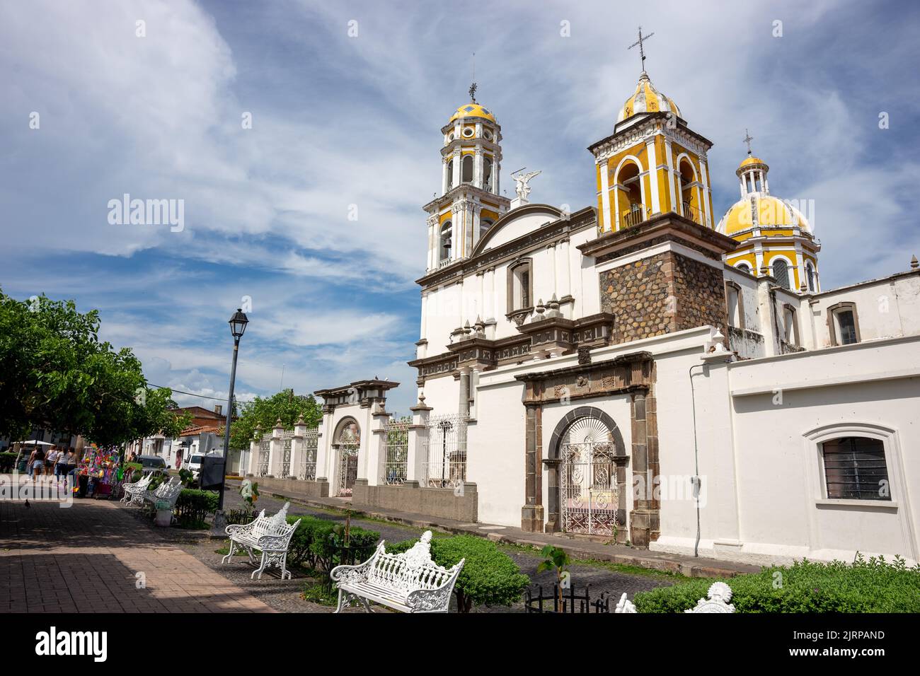 Church in the magical town of Comala in Colima, Mexico, white town ...