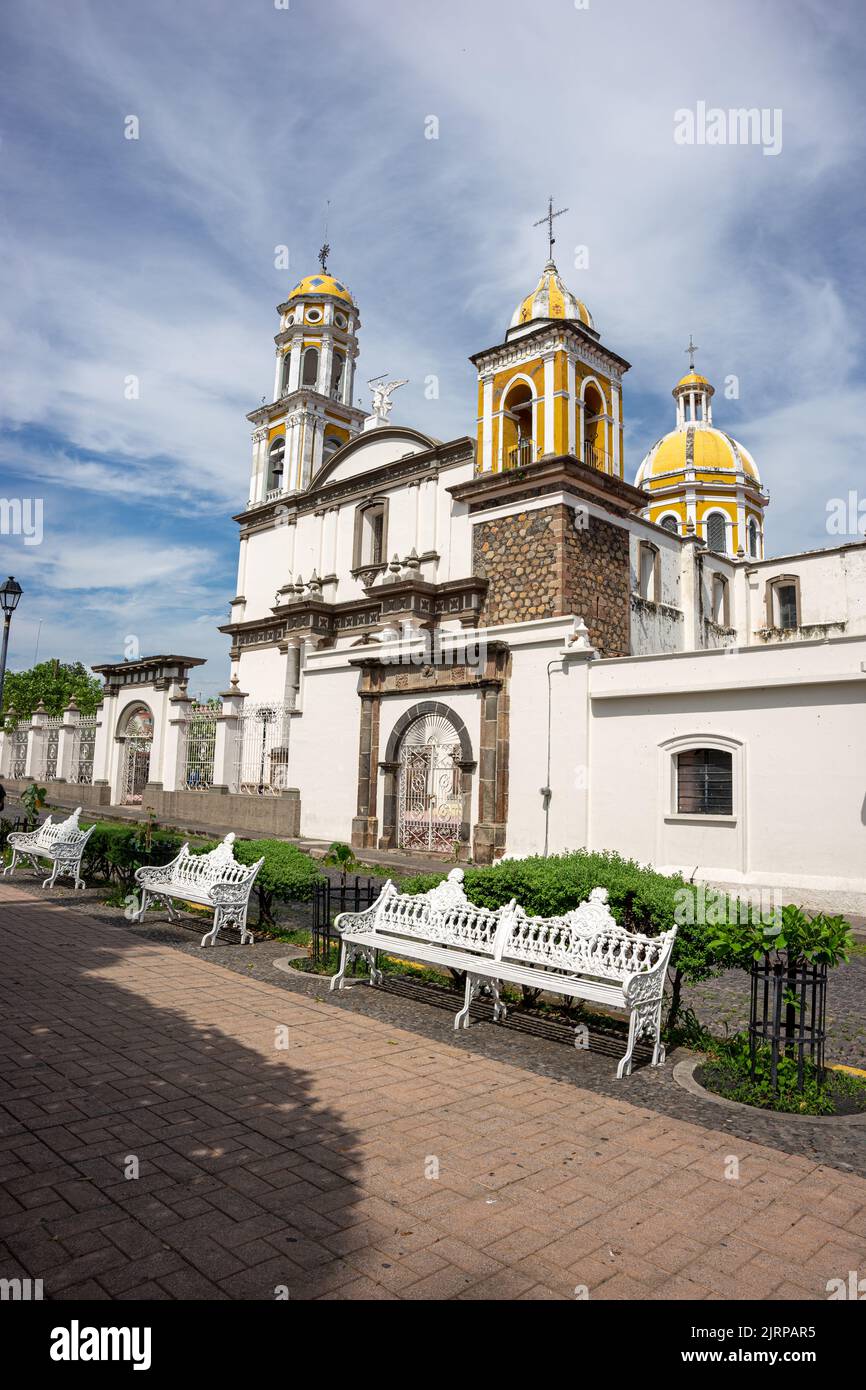 Church in the magical town of Comala in Colima, Mexico, white town ...