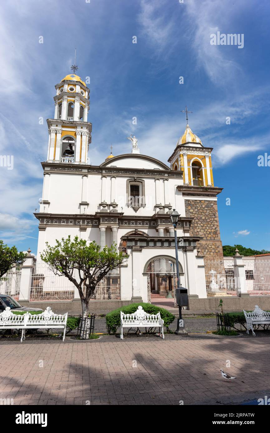 Church in the magical town of Comala in Colima, Mexico, white town ...