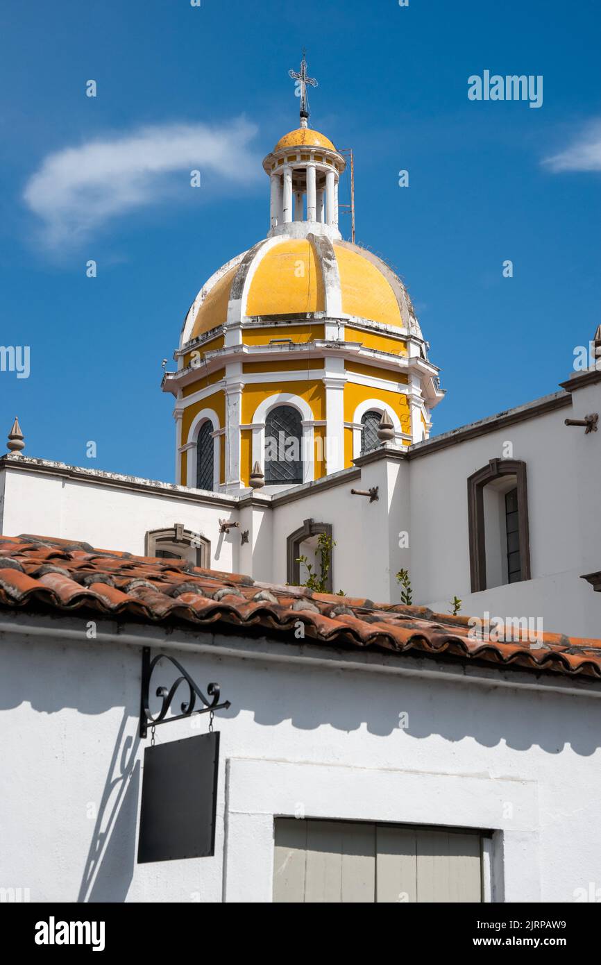 Church in the magical town of Comala in Colima, Mexico, white town ...
