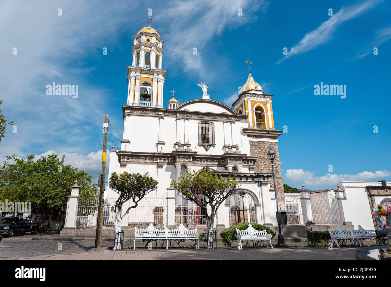 Church in the magical town of Comala in Colima, Mexico, white town ...