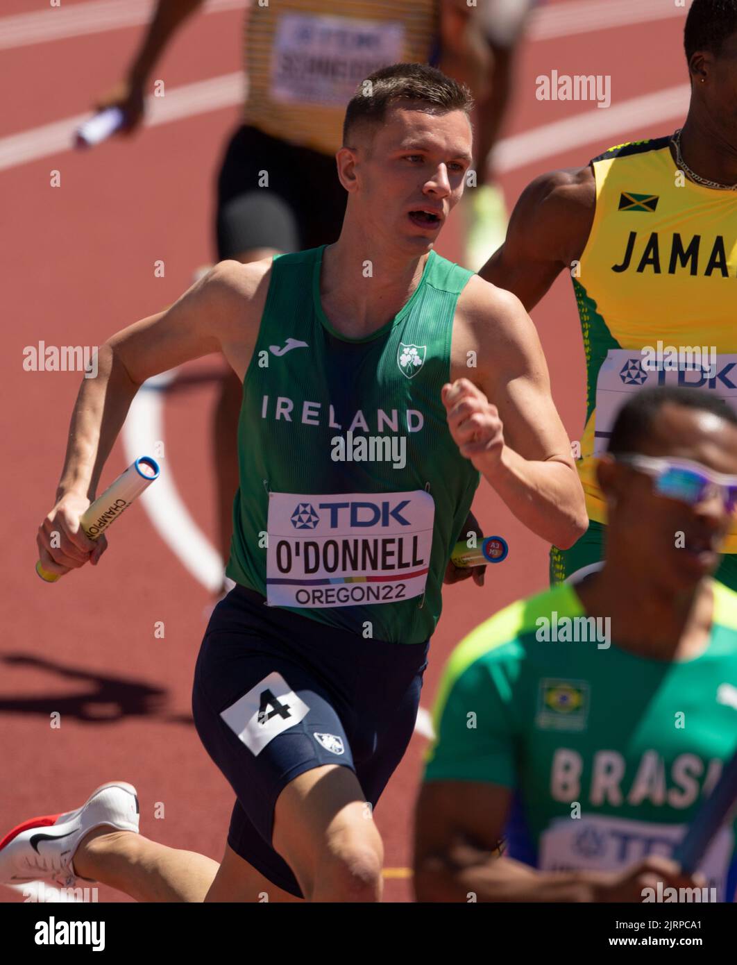 Christopher O'Donnell of Ireland competing in the mixed 4x100m relay ...