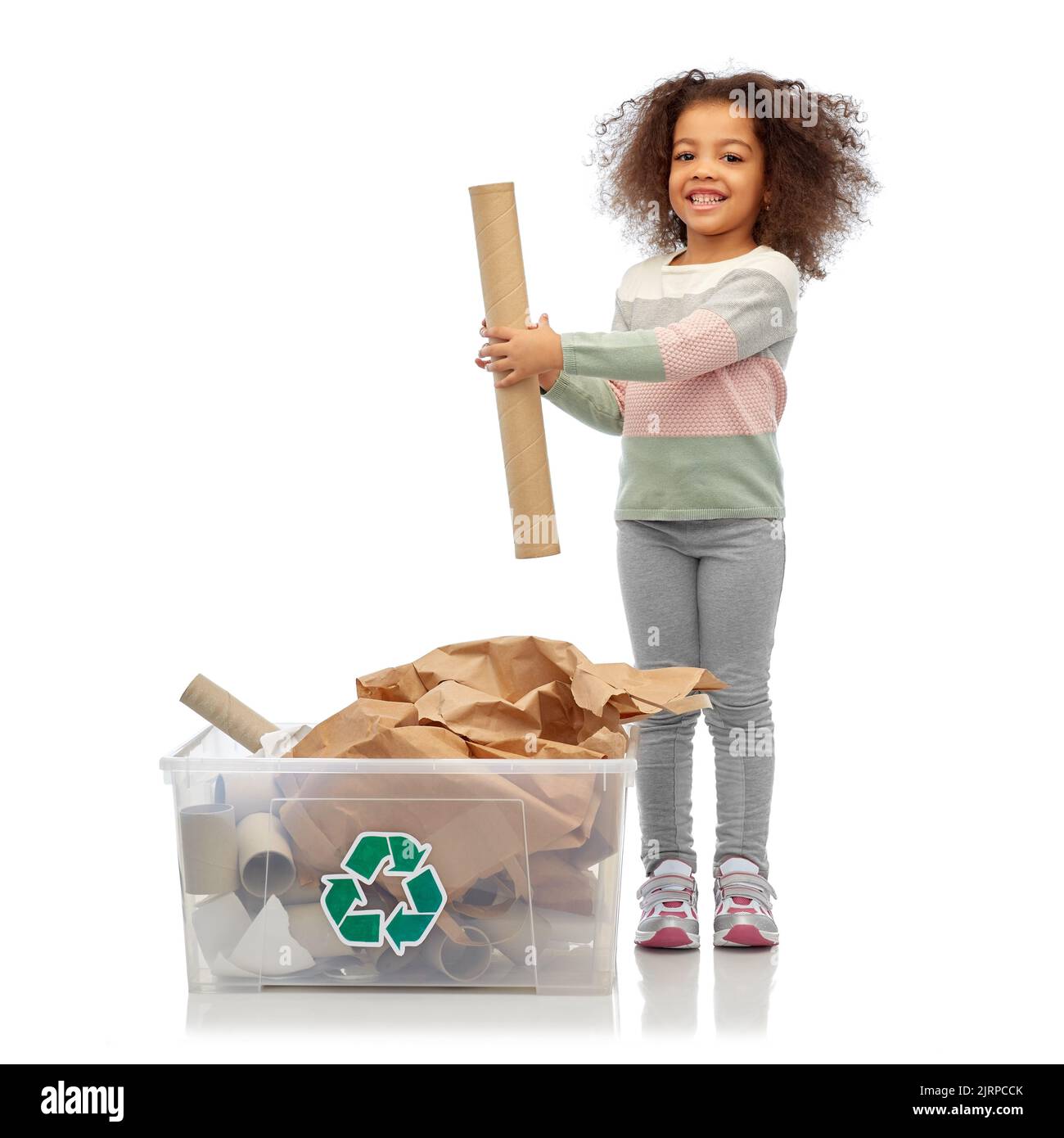 smiling african american girl sorting paper waste Stock Photo - Alamy