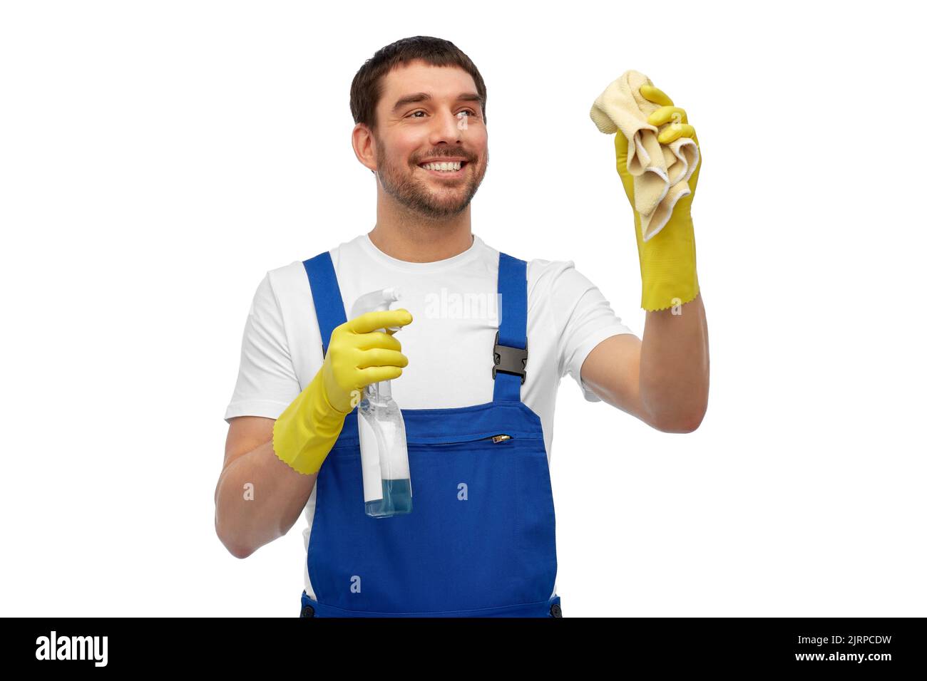 male cleaner cleaning with rag and detergent Stock Photo - Alamy