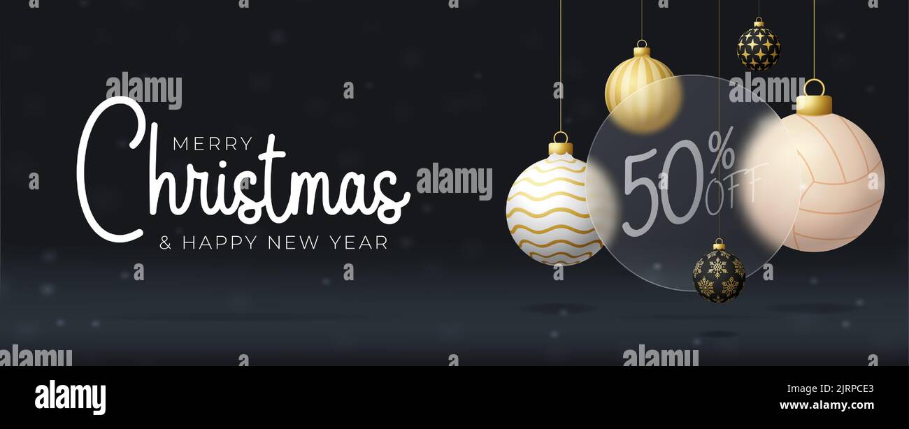Volleyball Christmas sale banner or greeting card. happy new year and merry christmas sport ...
