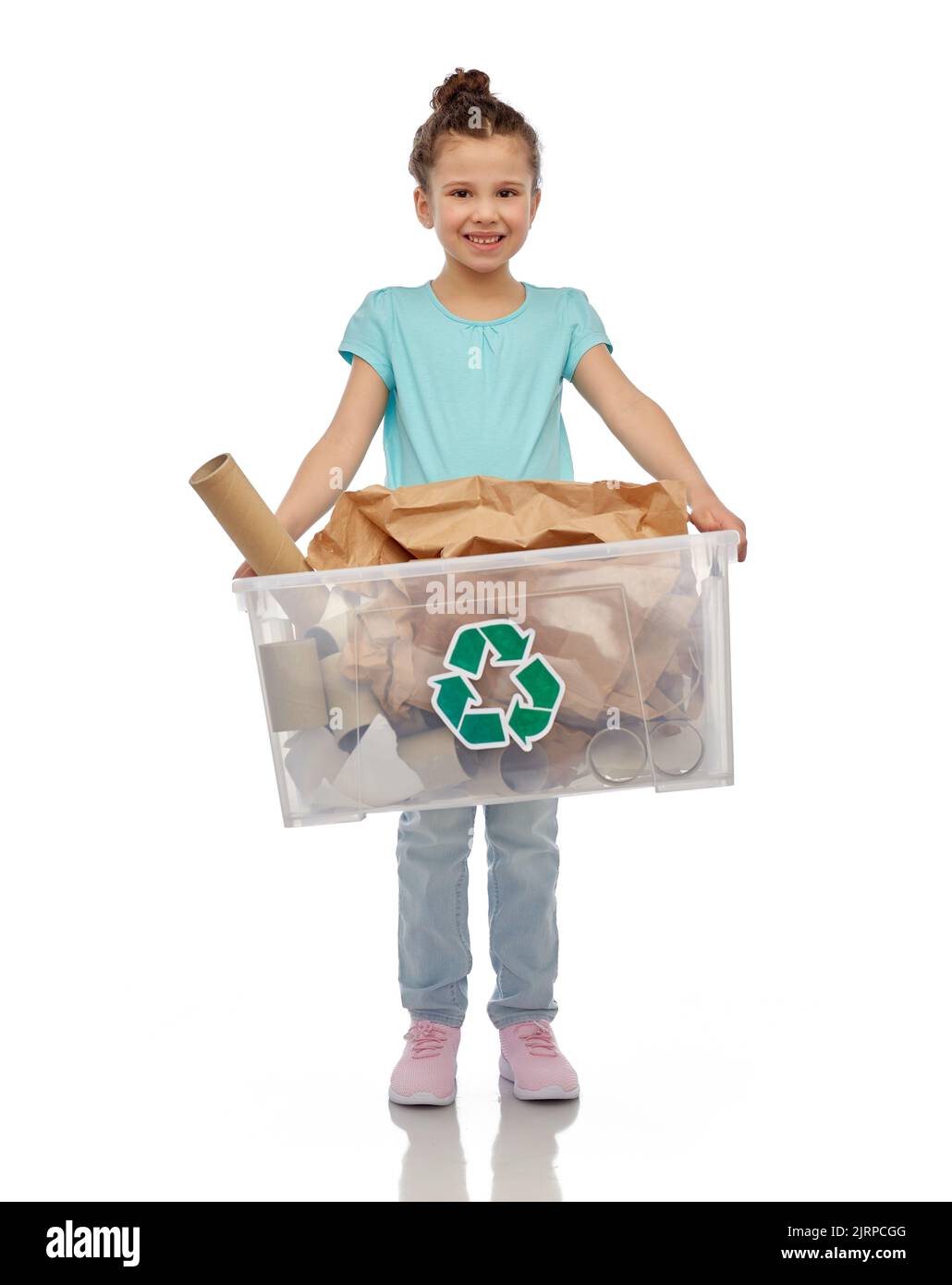 smiling girl sorting paper waste Stock Photo - Alamy