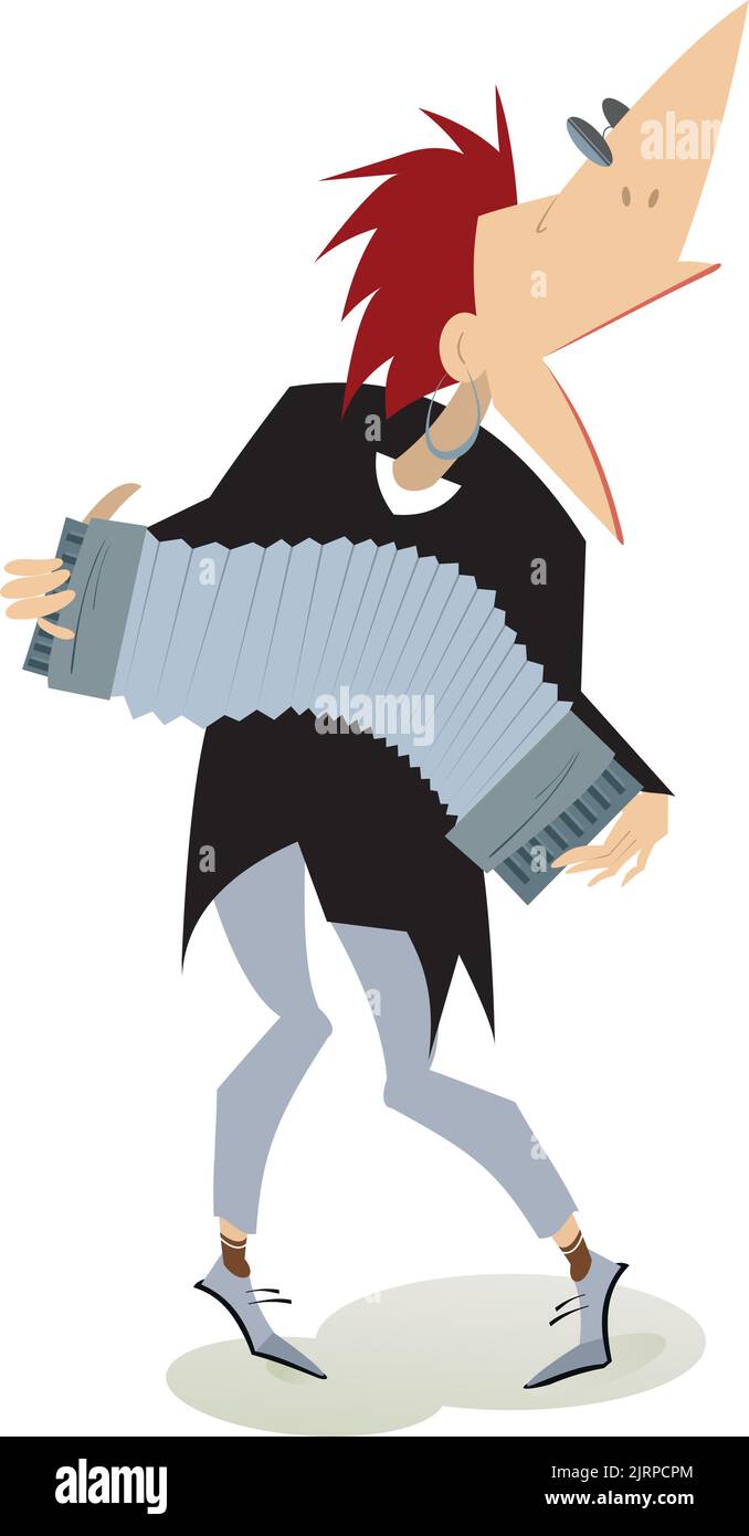 Cartoon smiling accordion player illustration isolated. Smiling cartoon ...