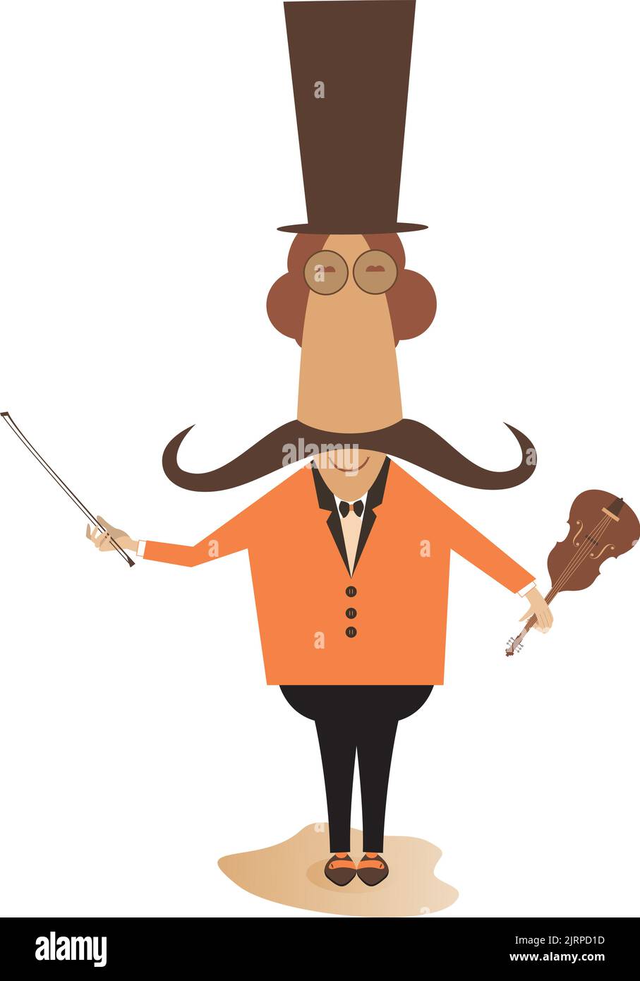 Cartoon long mustache violinist illustration. Smiling mustache man in ...