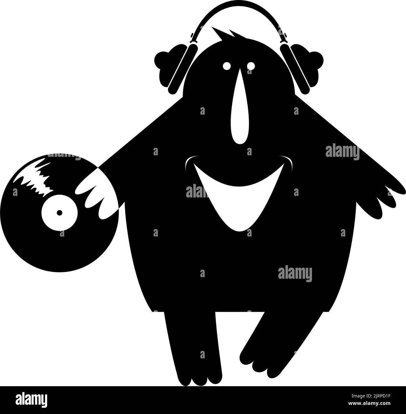 Comic DJ is listening music on vinyl illustration. Smiling man in ...