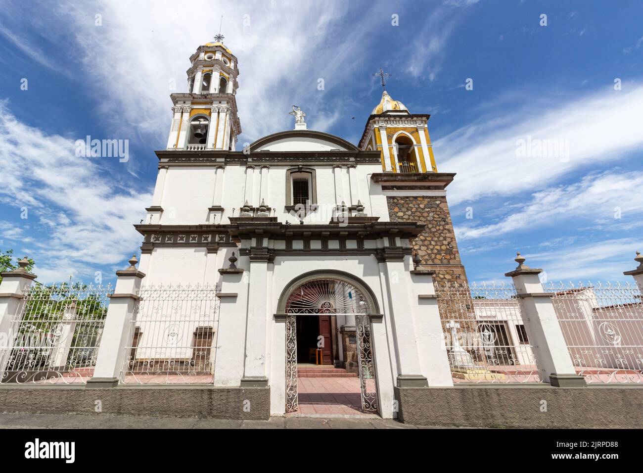 Church in the magical town of Comala in Colima, Mexico, white town ...
