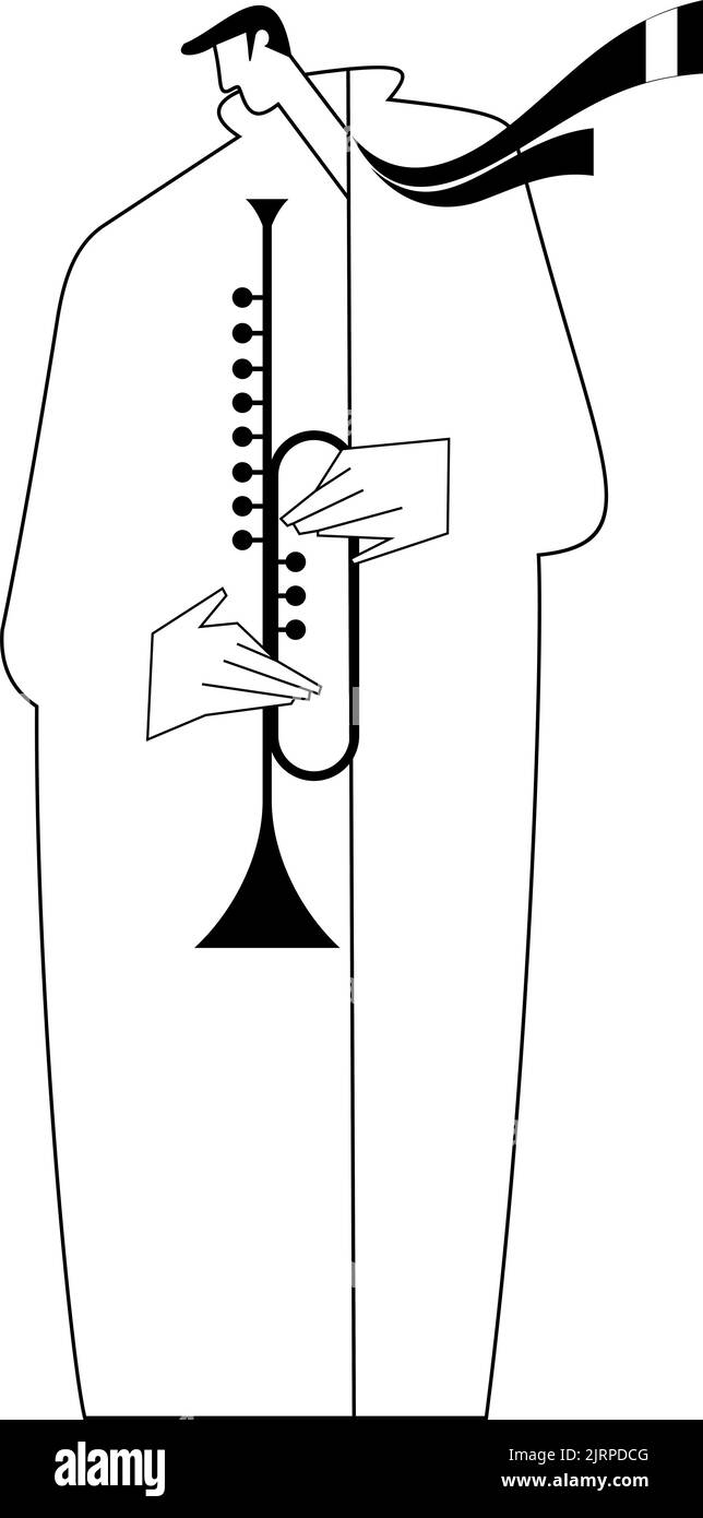 Trumpeter line art isolated illustration. Trumpeter is playing music ...