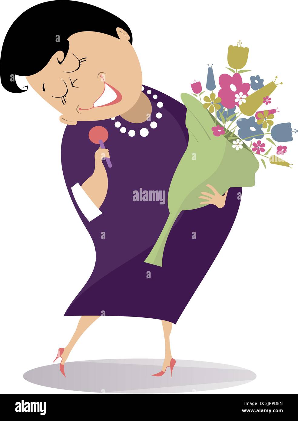 Romantic singer woman isolated illustration. Cartoon woman holding ...