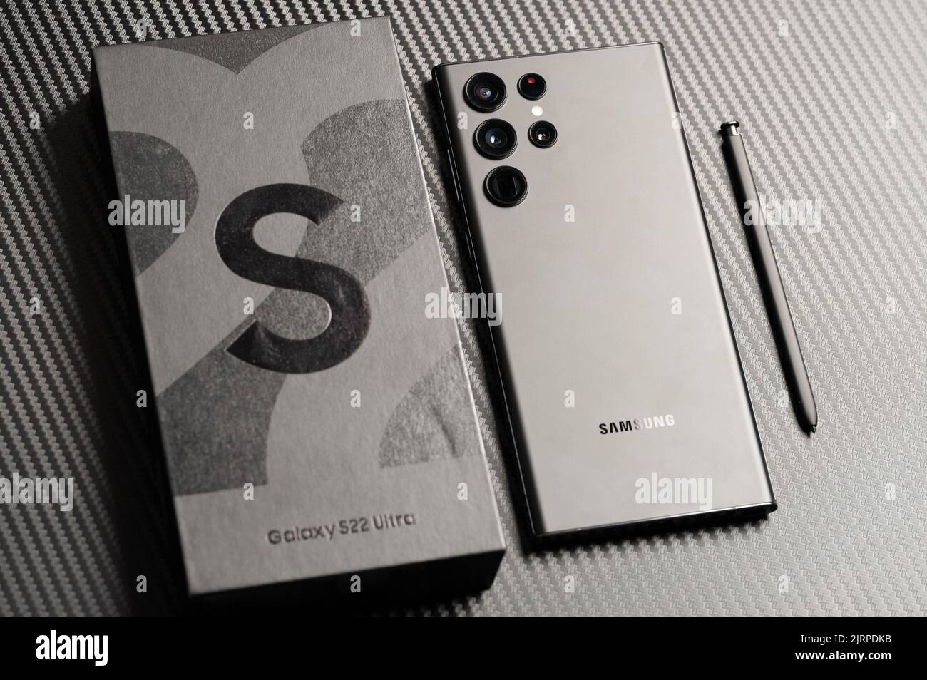 New york, USA - august 23, 2022: Unpacking new black S22 Ultra phone ...