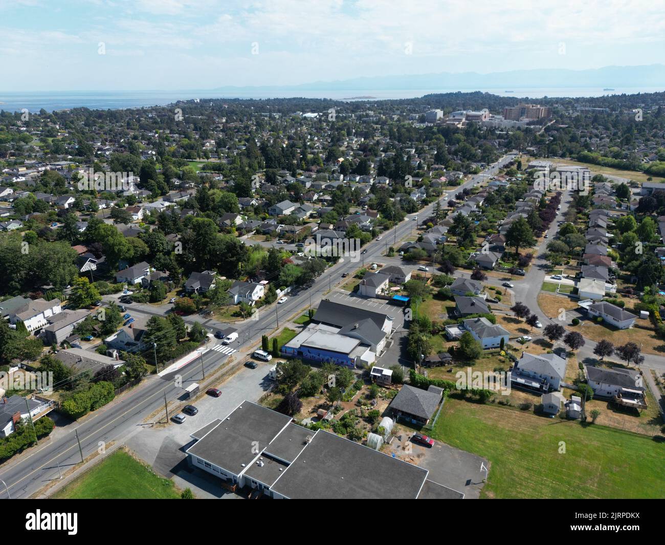 An aerial picture of a residential area filled with houses and roads ...