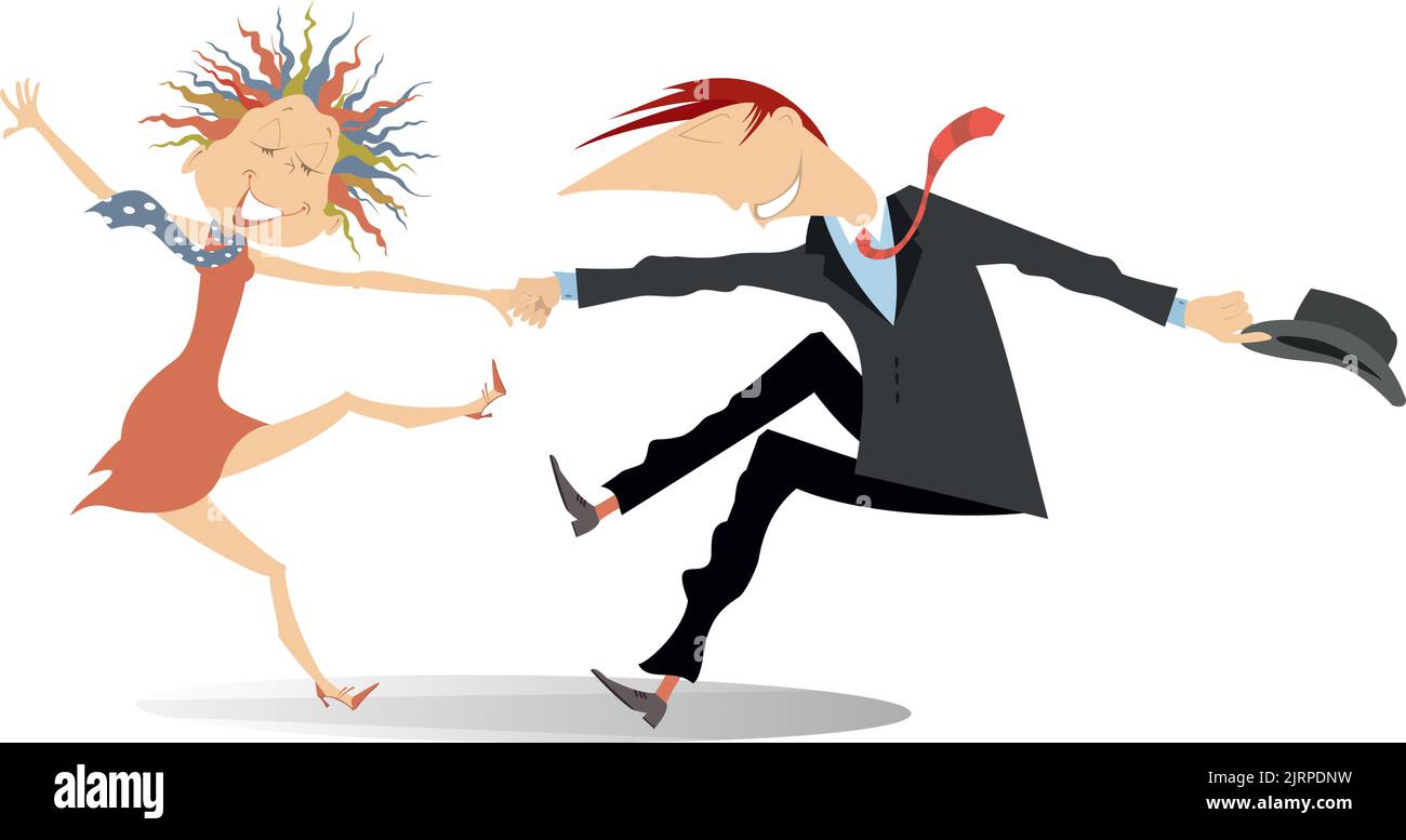 Romantic dancing young couple illustration isolated. Funny dancing ...