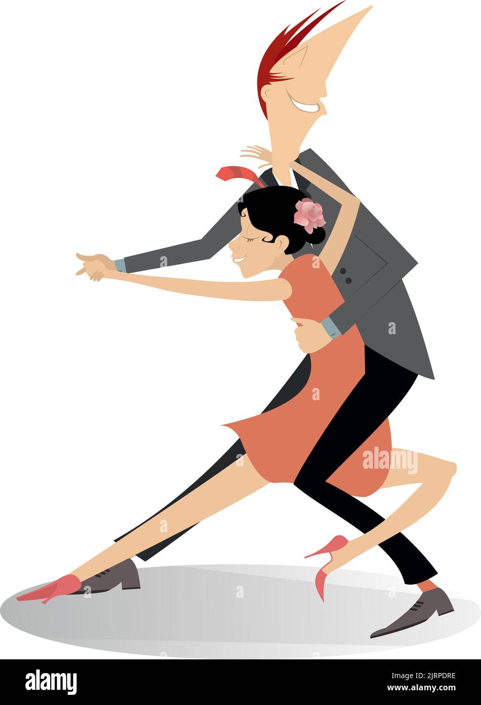 Romantic dancing young couple isolated. Funny dancing man and woman ...