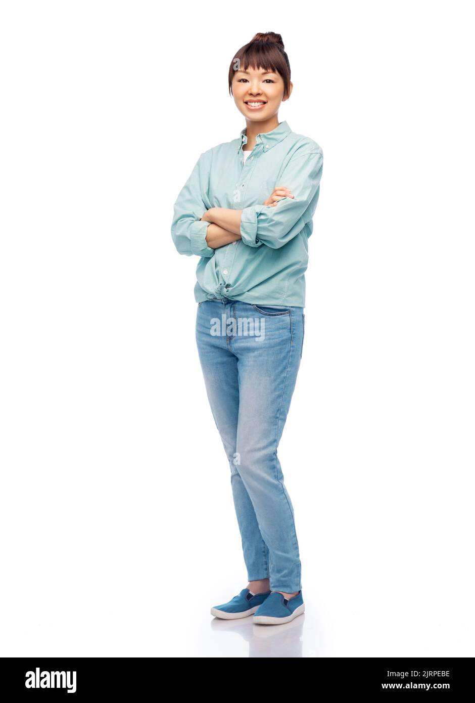 Portrait smiling woman crossed arms Cut Out Stock Images & Pictures - Alamy