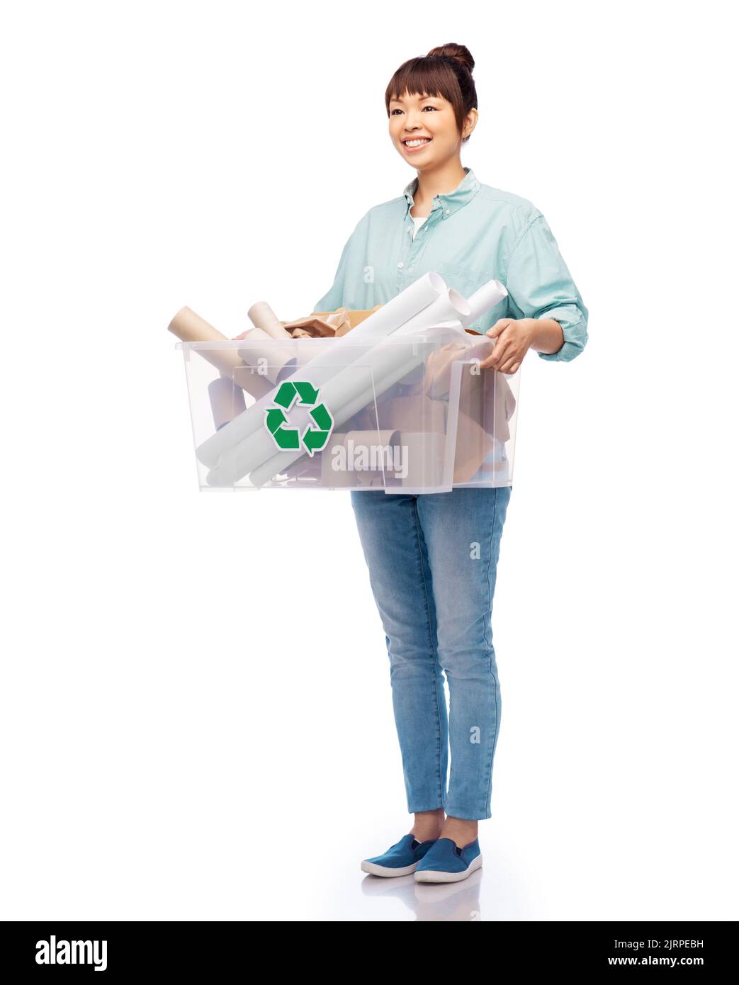 happy smiling asian woman sorting paper waste Stock Photo - Alamy