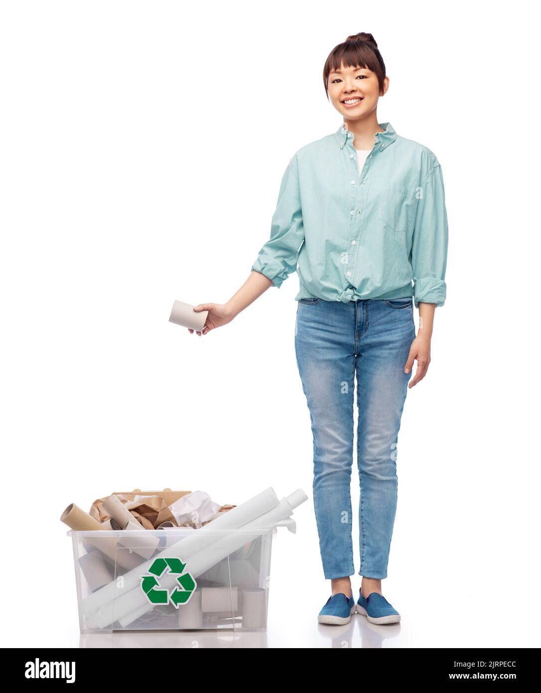 happy smiling asian woman sorting paper waste Stock Photo - Alamy