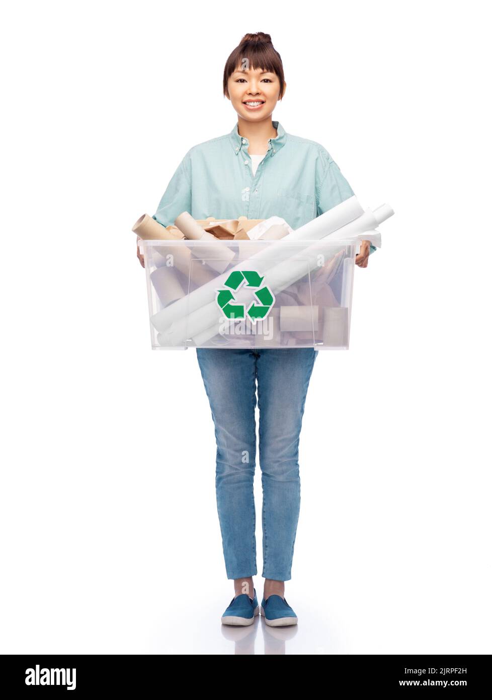 happy smiling asian woman sorting paper waste Stock Photo - Alamy