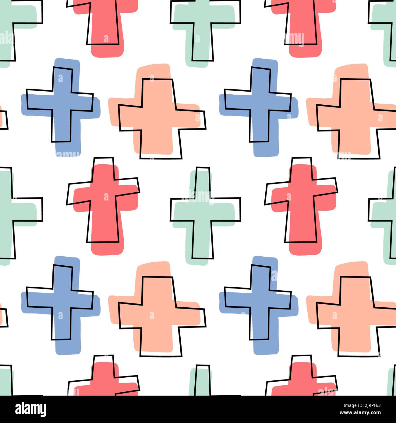Seamless background with multi-colored crosses in linear style Stock ...