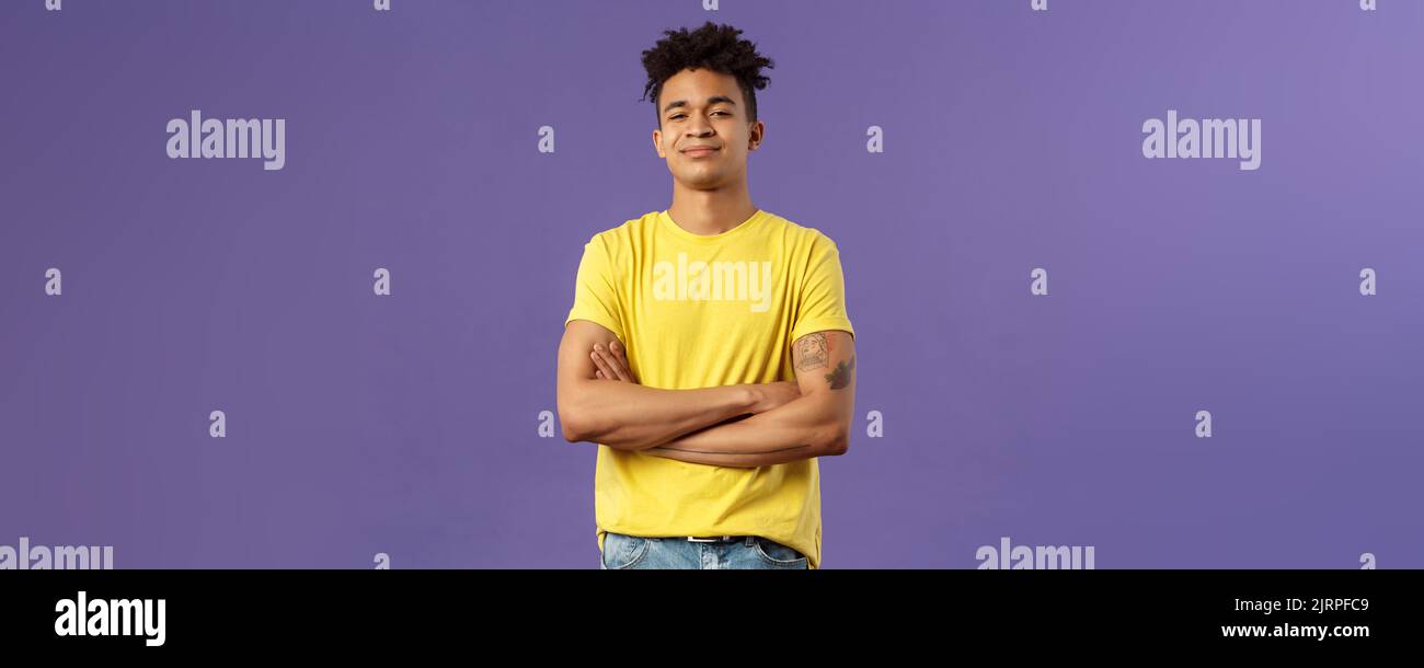 Close Up Portrait Of Arrogant Proud And Boastful Young Smart Guy Cross Hands Over Chest In