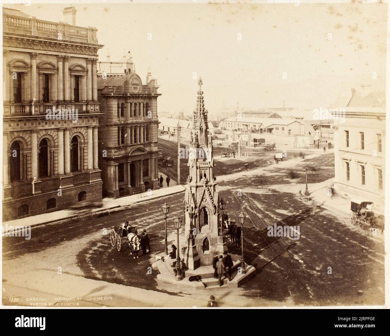 Cargill Monument - Dunedin. From the album: N.Z. Scenery, circa 1880 ...