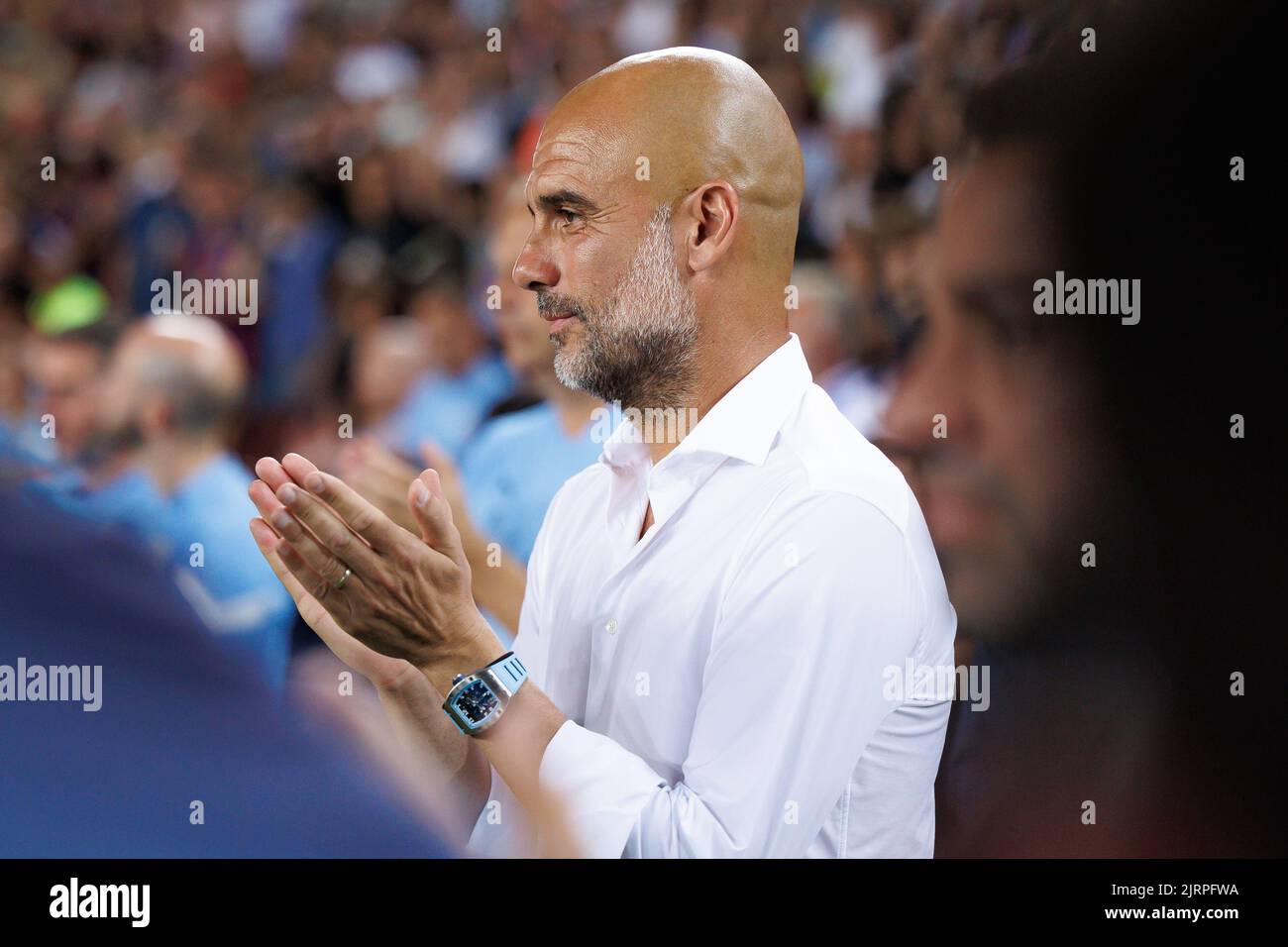 BARCELONA, SPAIN - AUGUST 24: Coach Pep Guardiola of Manchester City ...