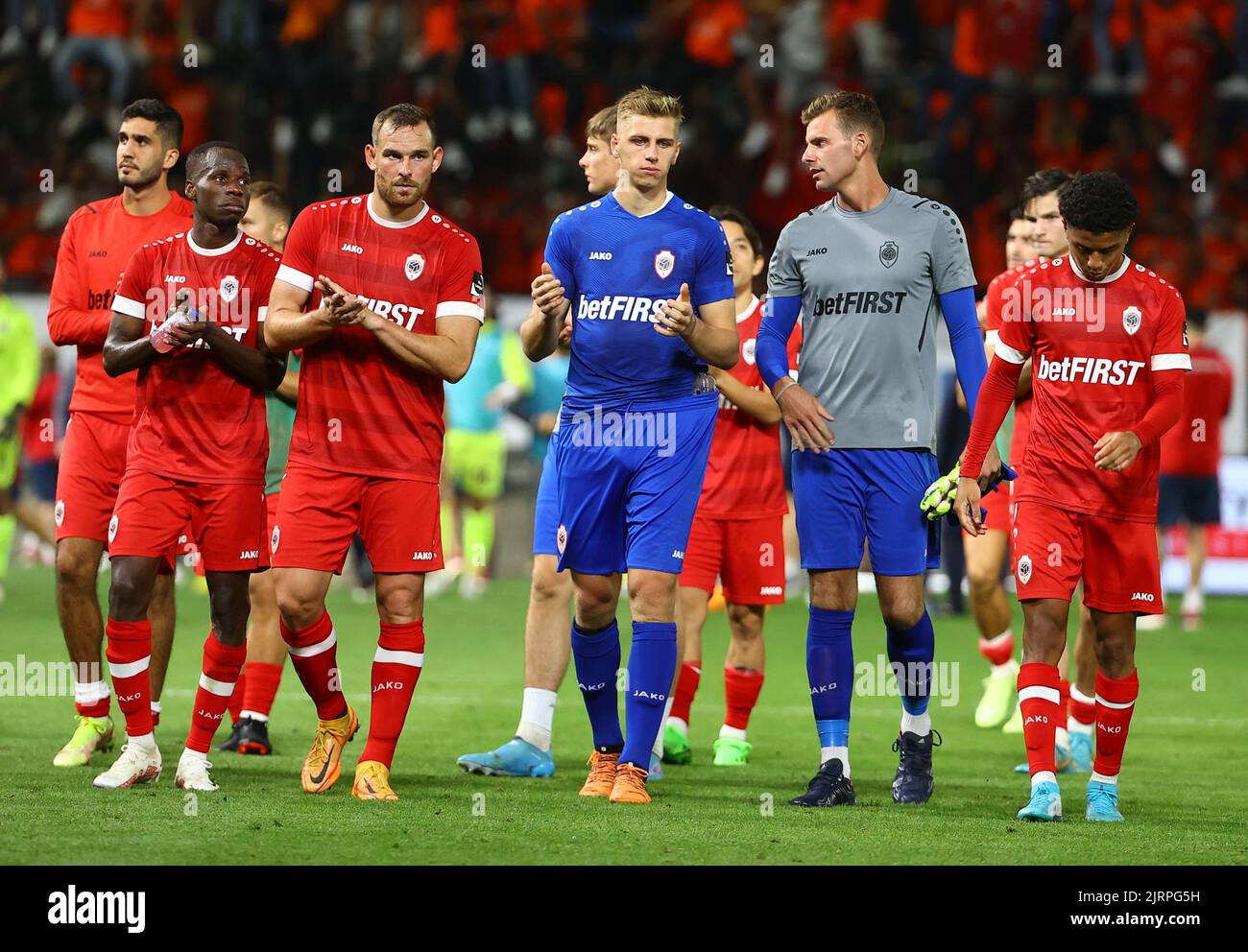 Antwerp's players look dejected after losing a soccer game between ...