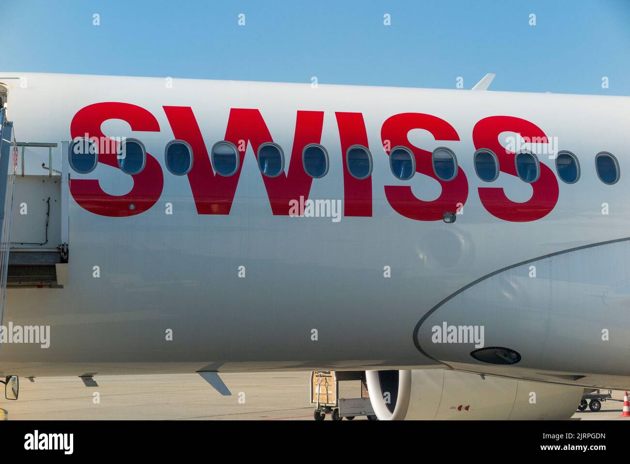 Swiss International Airlines Airbus A220, with distinctive logo, on the ...