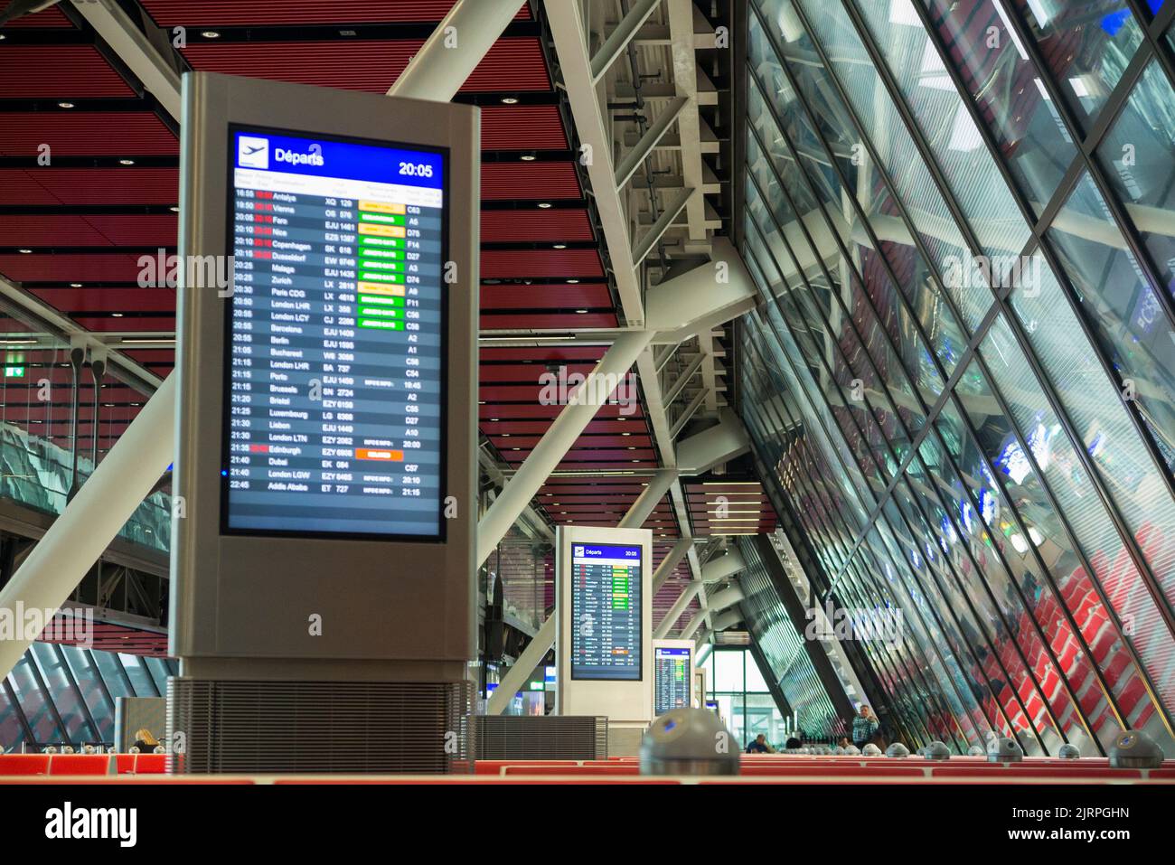 Concourse and new departure lounge, with departures monitor screen, of ...