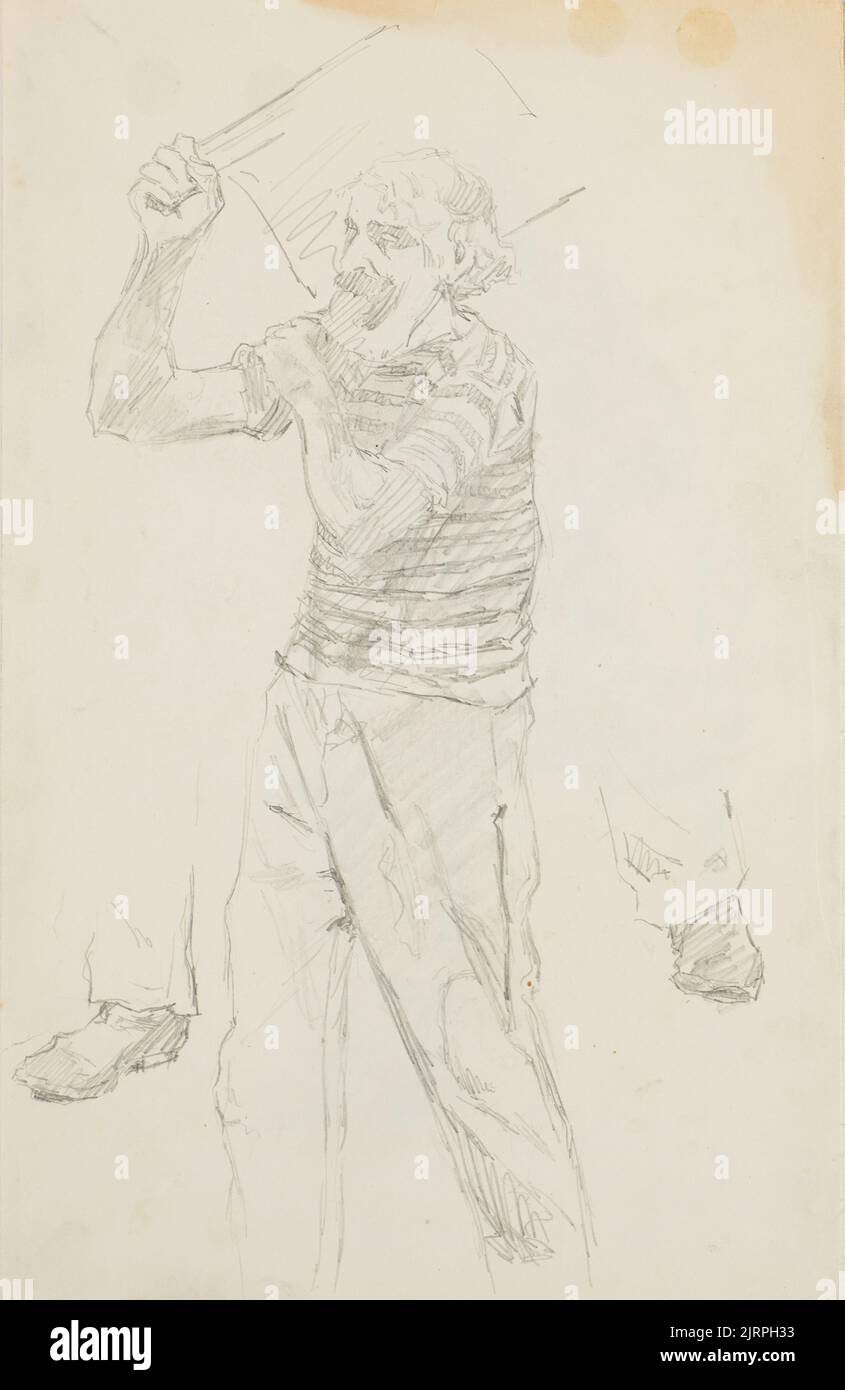 Two studies of an elderly man: 1. Standing with cleaver in hand. 2 ...