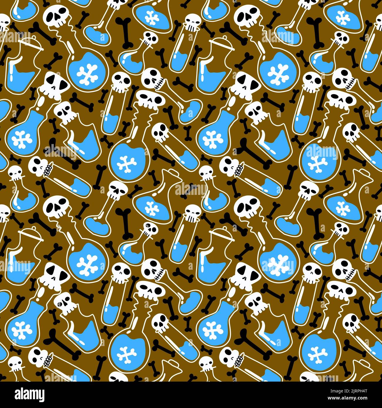 Cartoon Halloween seamless witch poison potion sculls bones pattern for ...