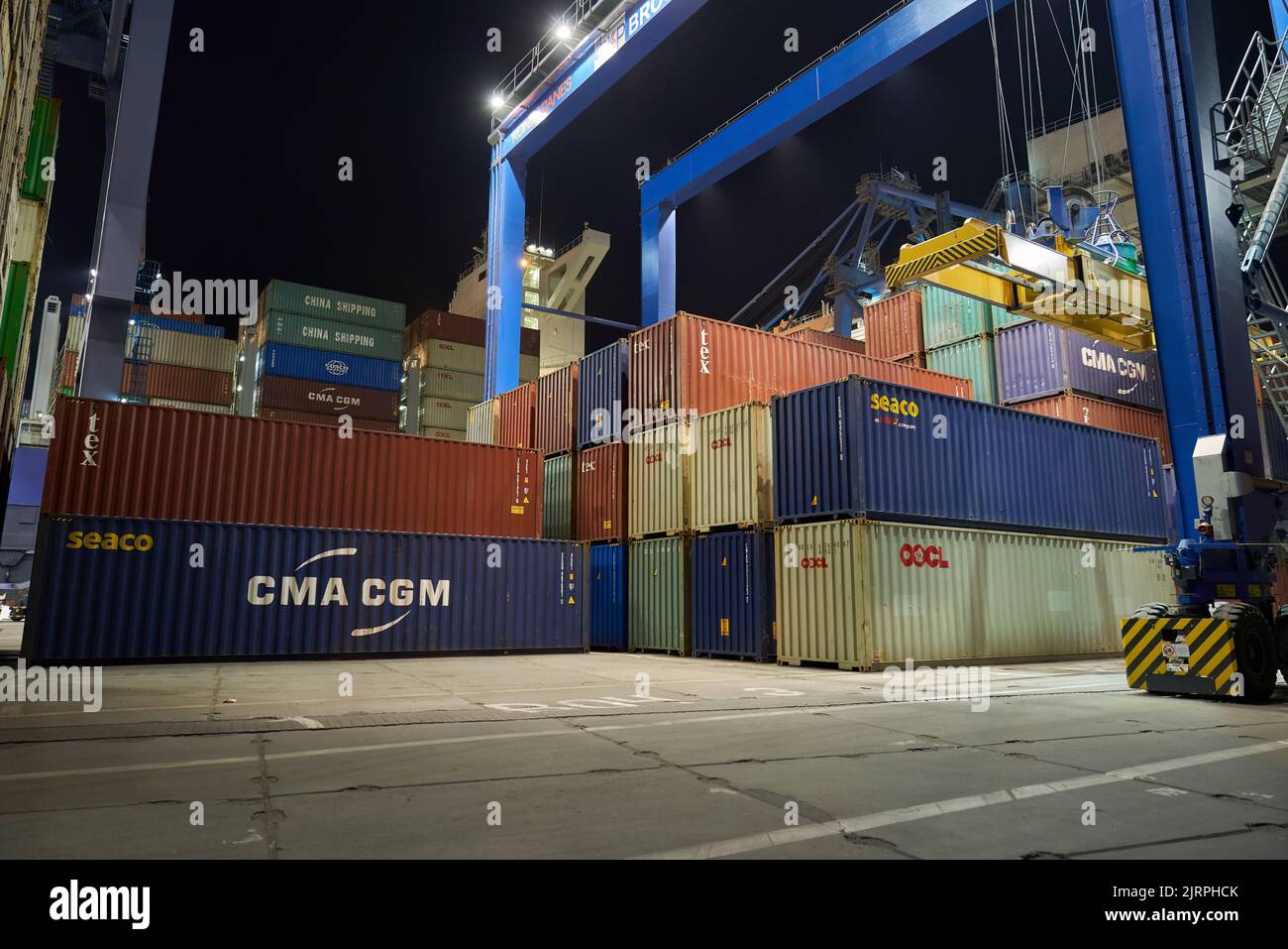 Odessa, Ukraine SIRCA 2019: operation of container terminal at night ...