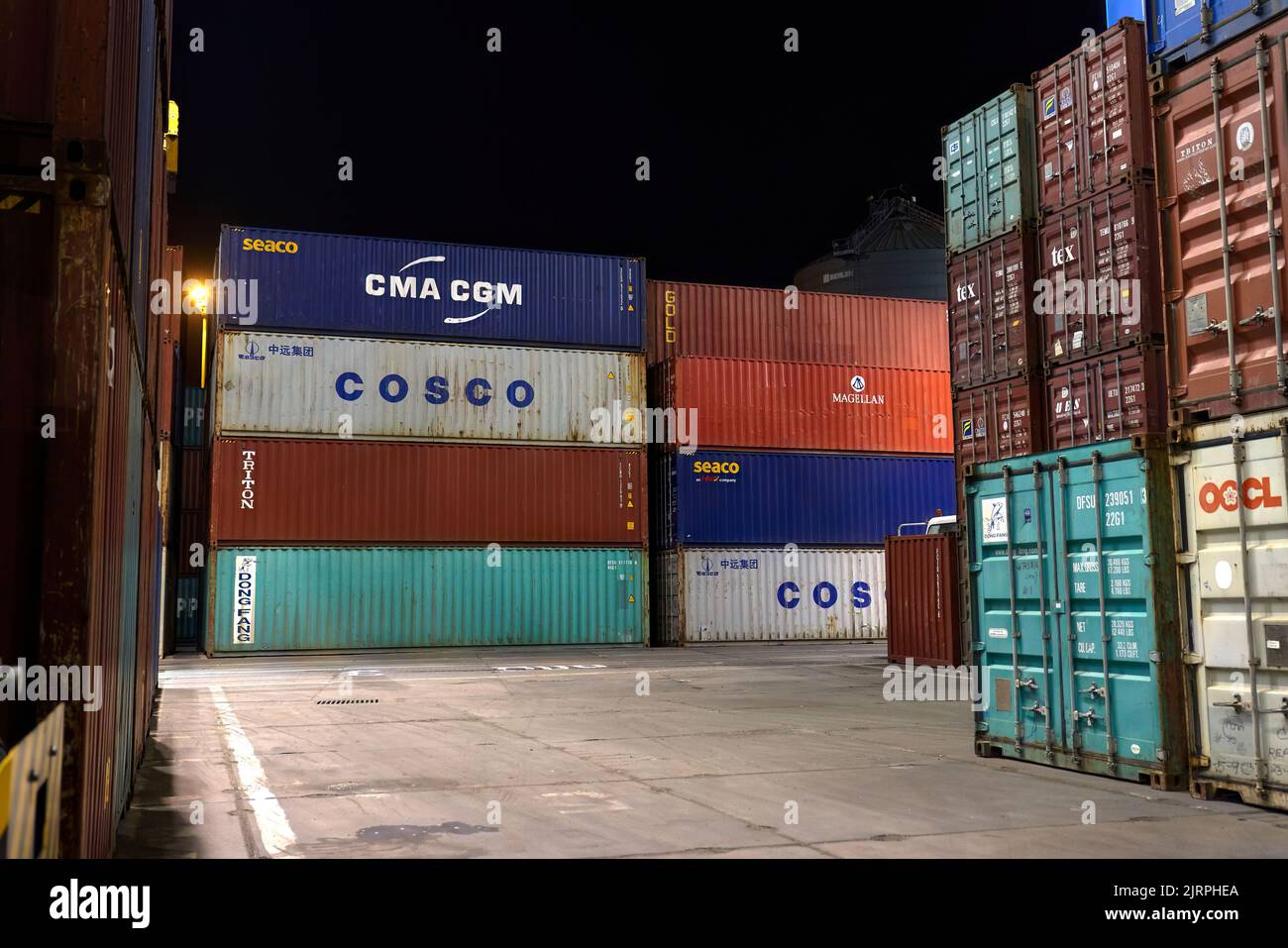 Odessa, Ukraine SIRCA 2019: operation of container terminal at night ...