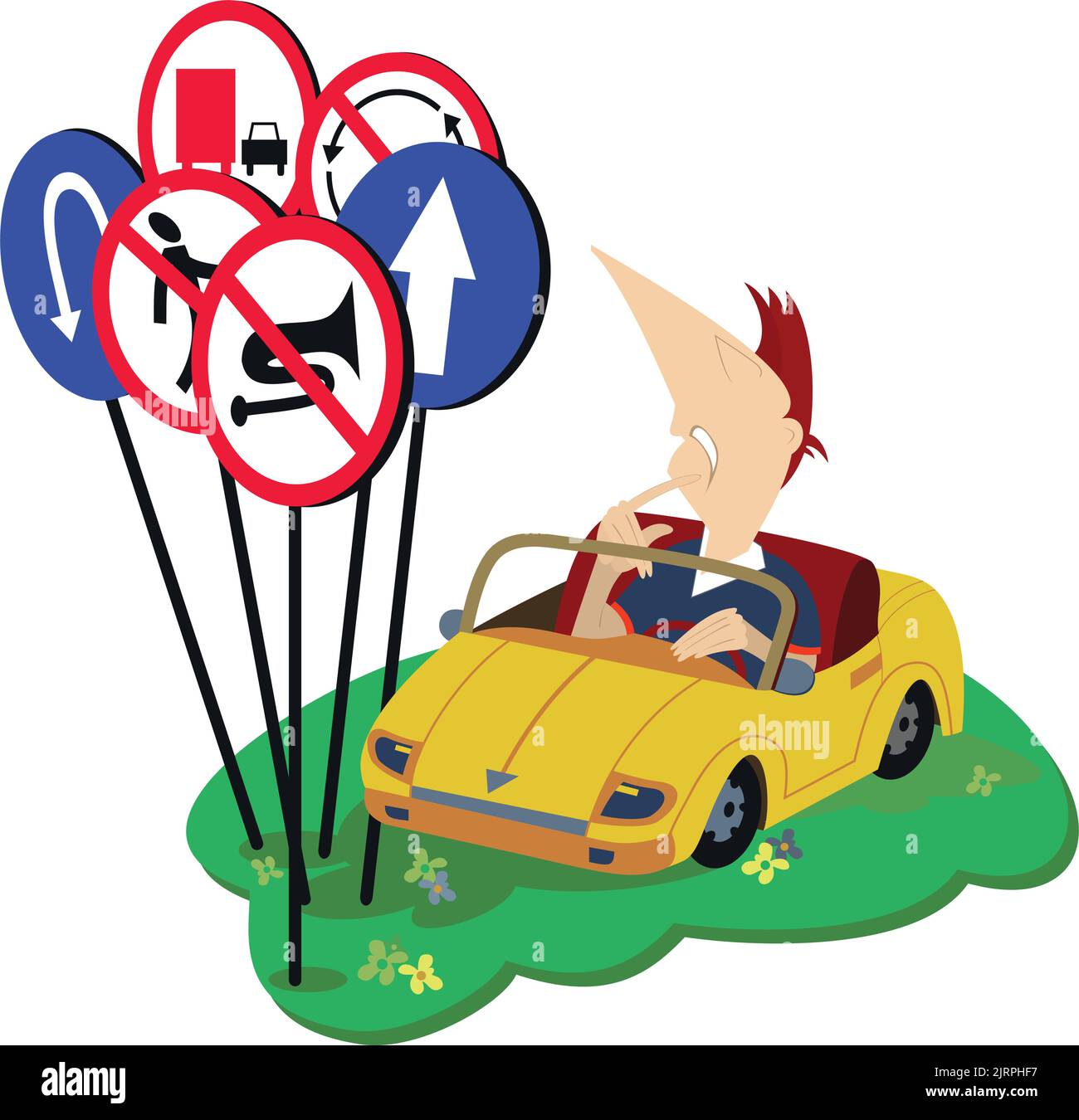 Puzzled driver looks at road signs Stock Vector Image & Art - Alamy