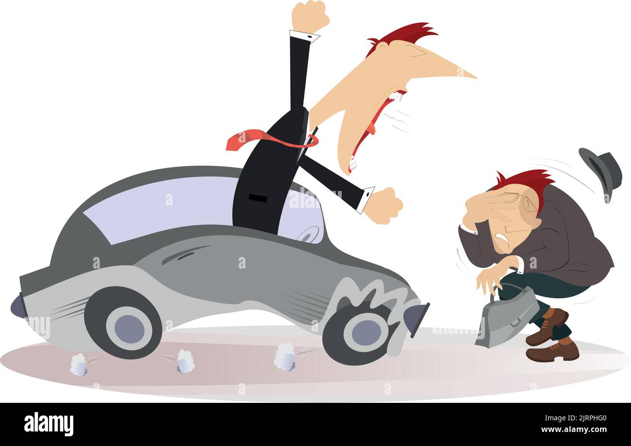 Road accident. Angry driver man cries to the pedestrian Stock Vector ...