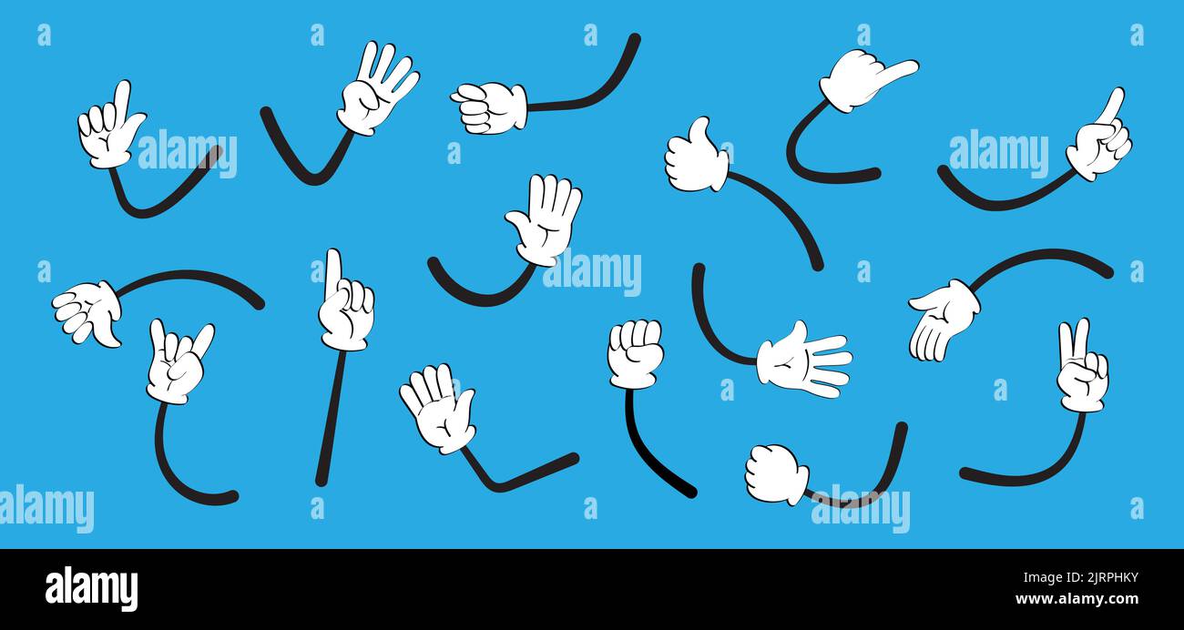 Vintage hands in gloves set vector. Cute animation feet in shoes. Funny ...
