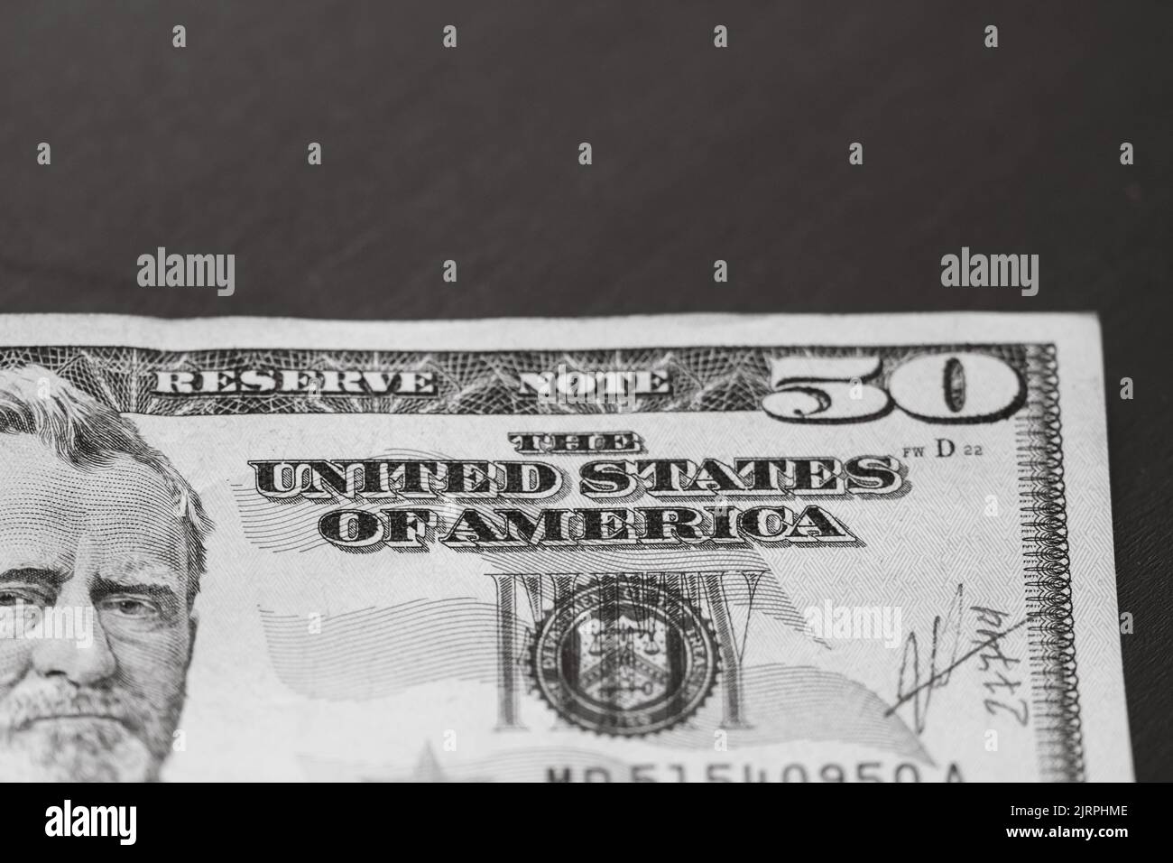 A grayscale shot of a fifty United States Dollars banknotes bill Stock ...