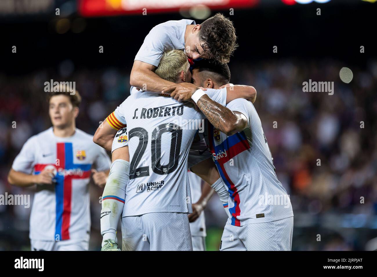 BARCELONA, SPAIN - AUGUST 24: Memphis Depay of FC Barcelona celebrates ...