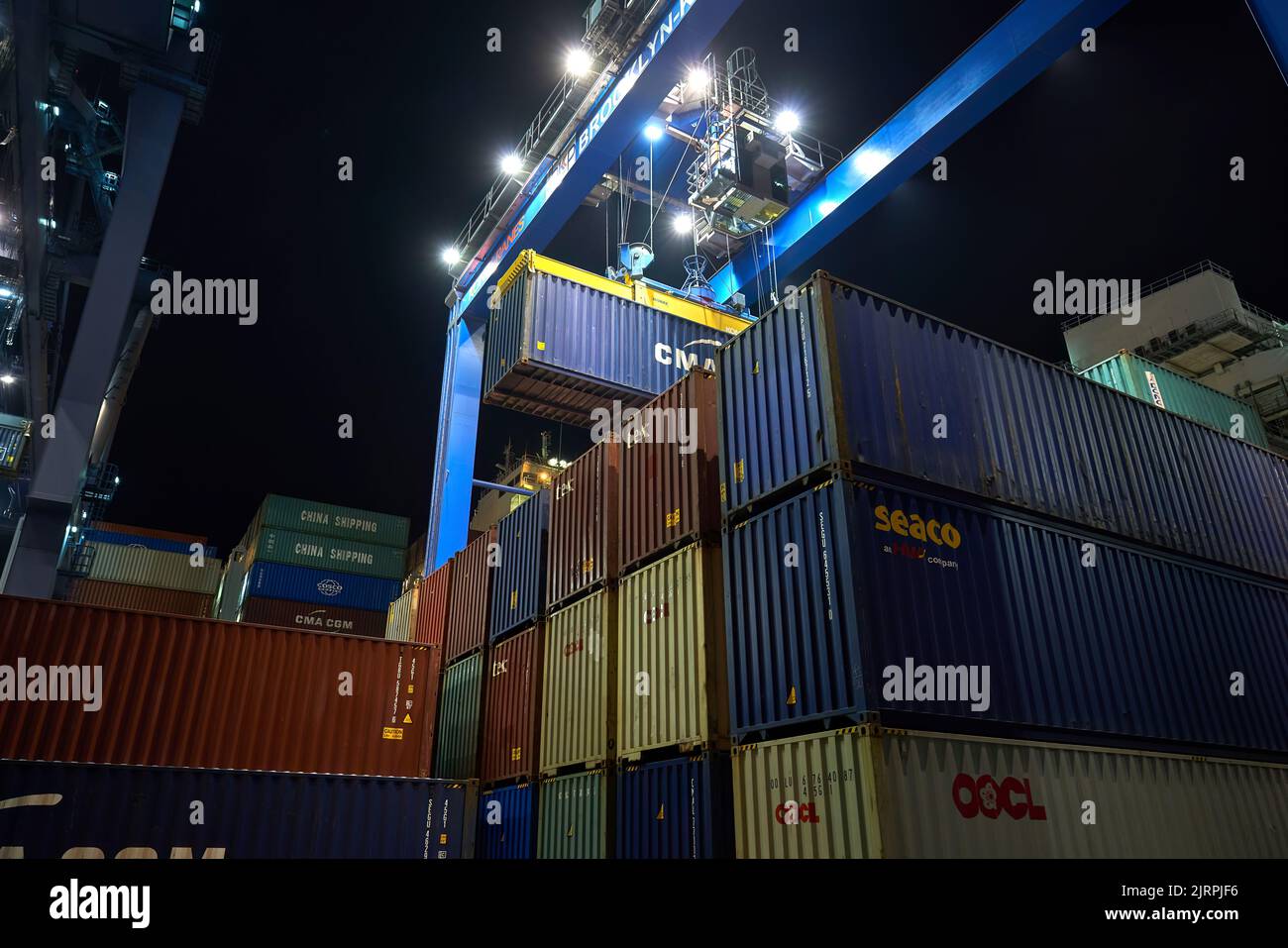 Odessa, Ukraine SIRCA 2019: operation of container terminal at night ...