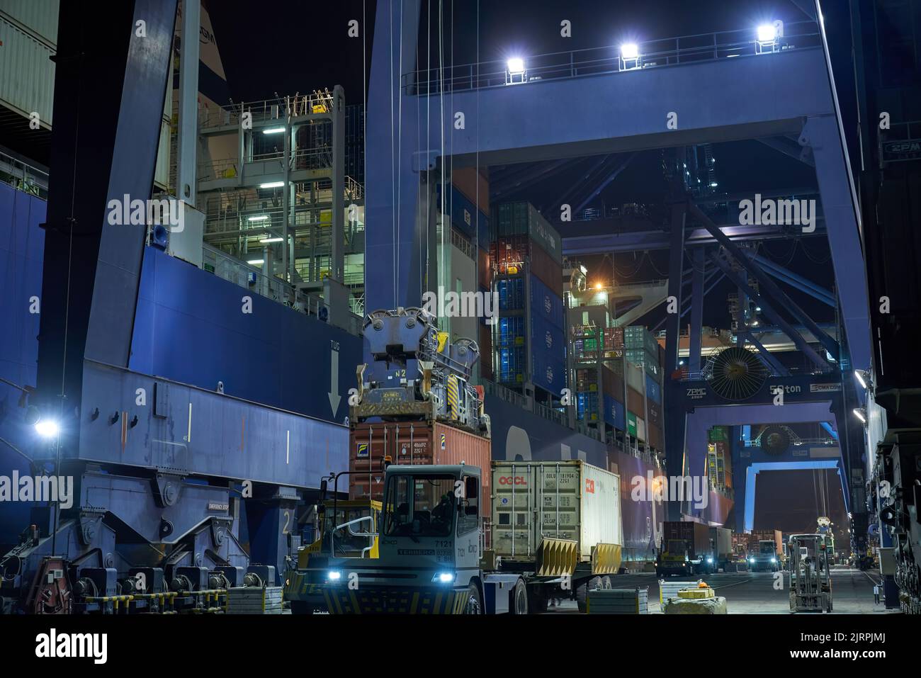 Odessa, Ukraine SIRCA 2019: Container ship at port terminal. Containers ...