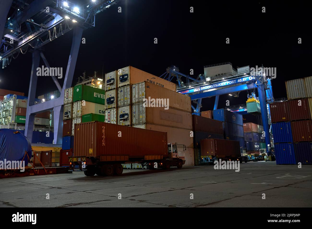 Odessa, Ukraine SIRCA 2019: operation of container terminal at night ...