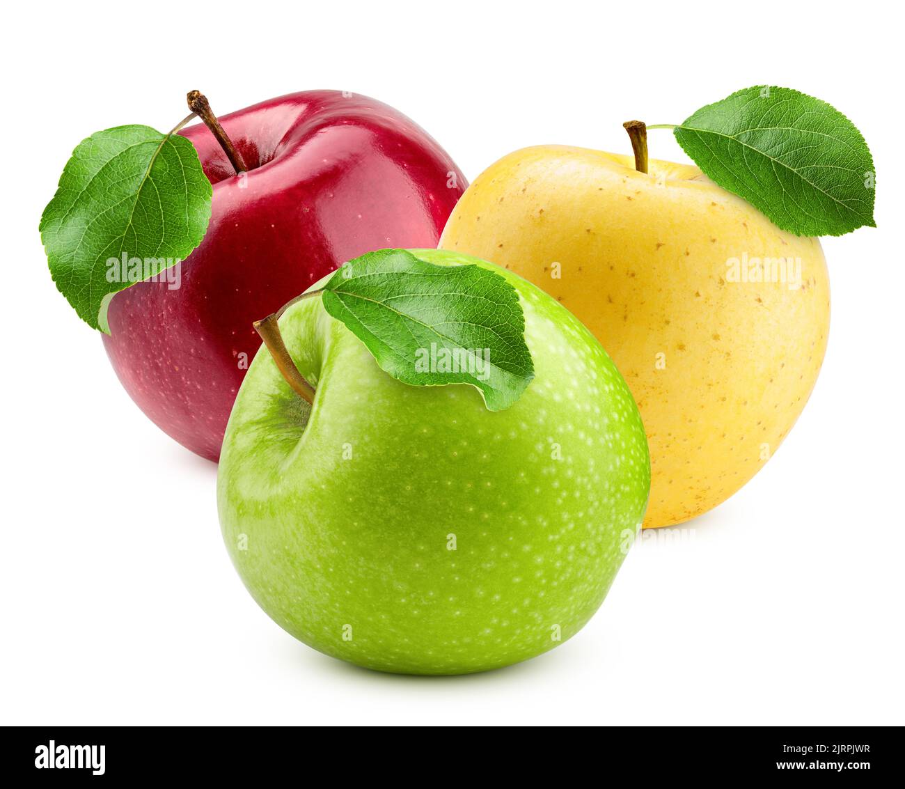 colorful apples, red green and yellow fruit, isolated on white background, clipping path, full ...
