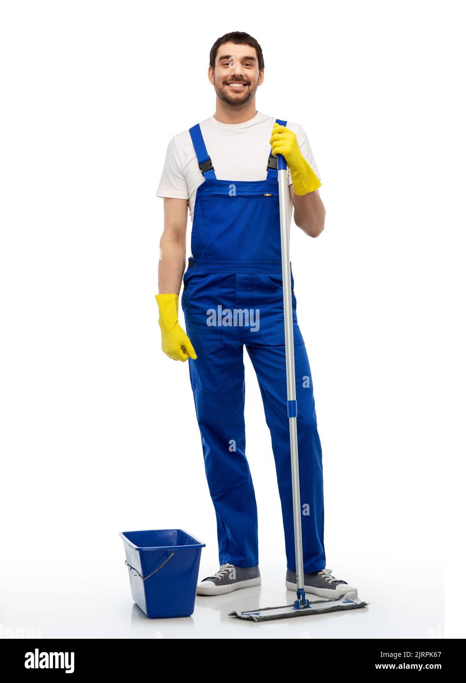 male cleaner cleaning floor with mop and bucket Stock Photo - Alamy