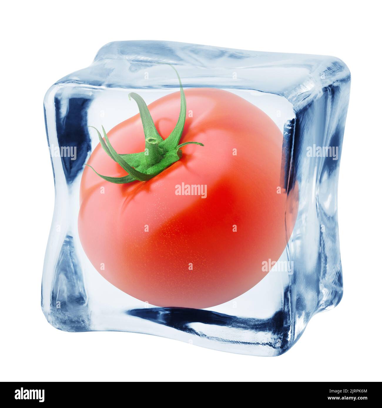 tomato in ice cube, isolated on white background, clipping path, full ...