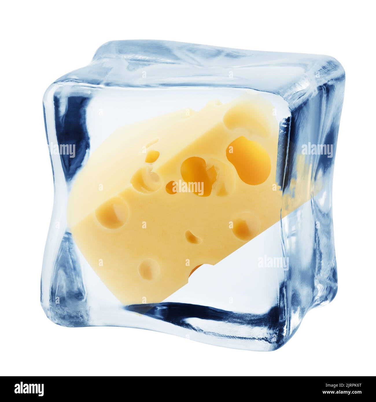 cheese in ice cube, isolated on white background, clipping path, full ...