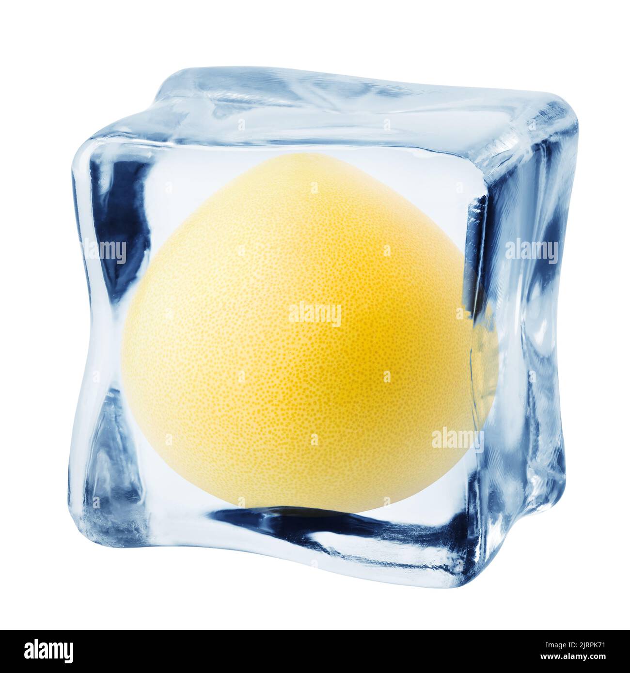 pomelo in ice cube, isolated on white background, clipping path, full ...