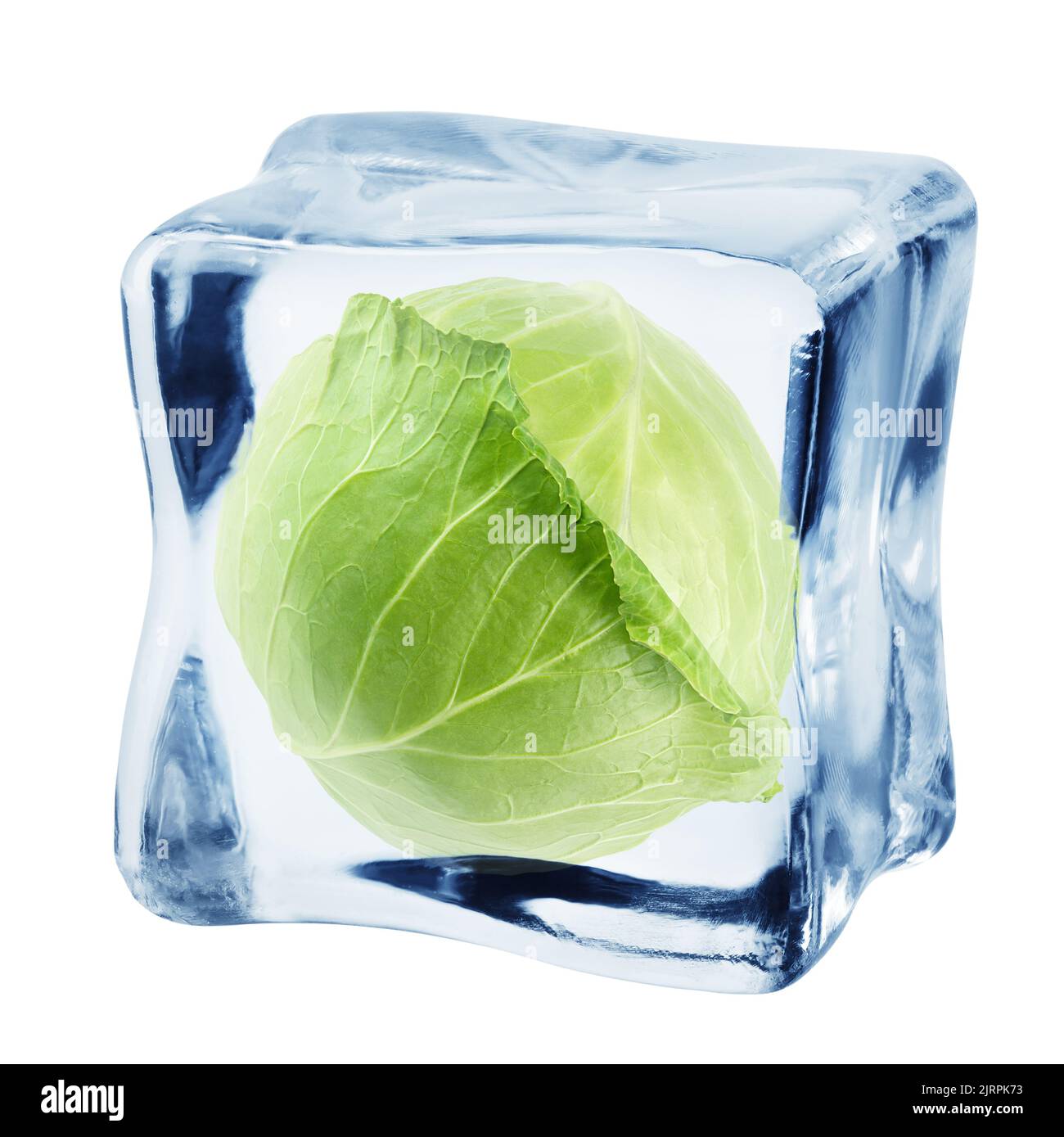 cabbage in ice cube, isolated on white background, clipping path, full ...