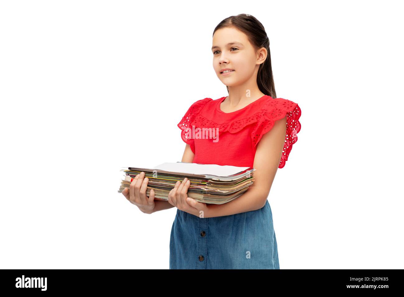 smiling girl with magazines sorting paper waste Stock Photo - Alamy